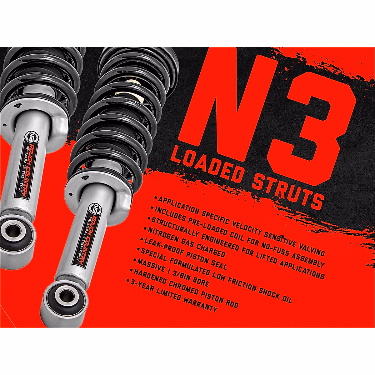 Rough Country 3" Loaded N3 Lifted Struts for 2014-2024 Ford F-150 4WD - 501059