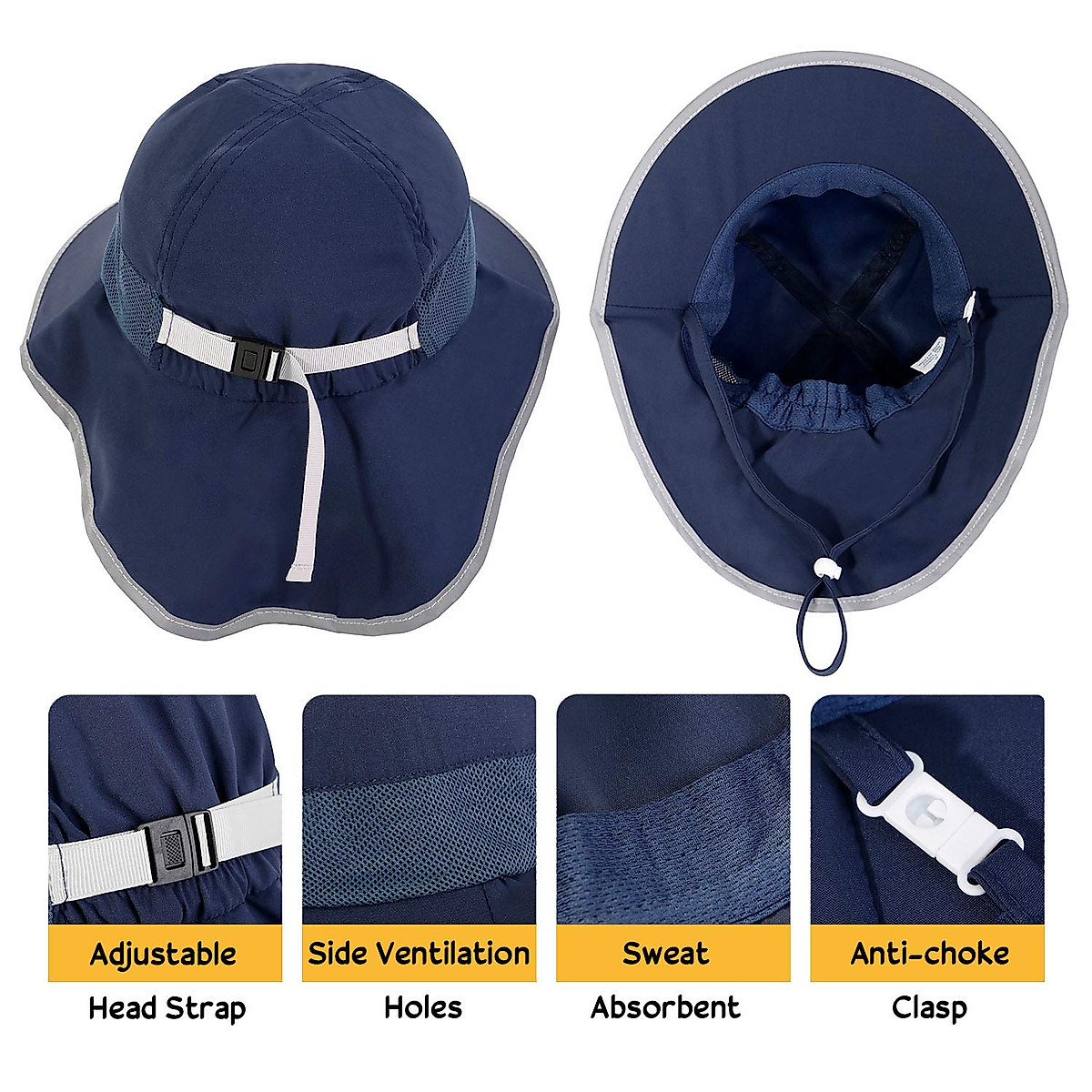 Toddler Hat Infant Hats Boys Sun Protection Infant Hat UPF 50+ Wide Brim Infants Sun Hats Adjustable Summer Hat for Toddler Boy,Navy,6-24 Months