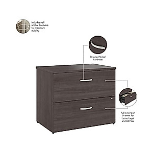 Bush Business Furniture Hybrid 2 Drawer Lateral File Cabinet with Shelves, Storm Gray