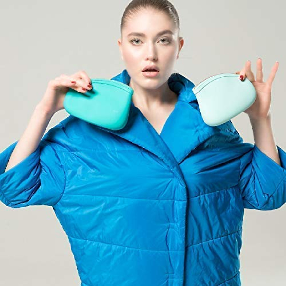 Cosmetic Bag by Pudinbag | Small Makeup Bag for Women | Cosmetic Makeup Pouch for Purse | Silicone Waterproof Vegan | Beige