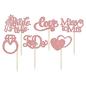 Gyufise 24Pcs Bride to Be Cupcake Toppers Rose Gold Glitter I Do Love Heart Ring Miss To Mrs Cupcake Picks Bridal Shower Cake Decorations for Wedding Engagement Bachelorette Party Supplies