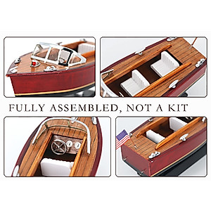 NAUTIMALL 10" Wooden Speedboat Model Ship Sailing runabout 1/27 Scale Replica Nautical Decoration (10”, Burgundy)