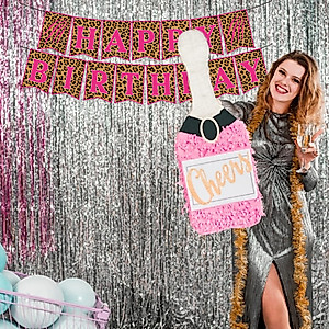 PANRRPERS Happy Birthday Banner Jungle Animal Print Baby Shower Theme Birthday Party Supplies for Girls Pink Birthday Party Cheetah Party Supplies Safari Animal Party Decoration
