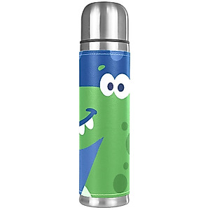 Stainless Steel Leather Vacuum Insulated Mug Dinosaur Thermos Water Bottle for Hot and Cold Drinks Kids Adults 16 Oz