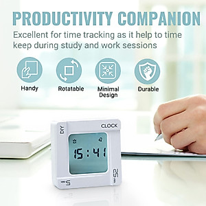 Kadams Square Rotating Timer for Pomodoro, Shake to Start, Battery operated Timer with Alarm and Backlight for Time Management, Visual Timer for Kids, Kitchen, Bathroom, Workout, Classroom, and Office