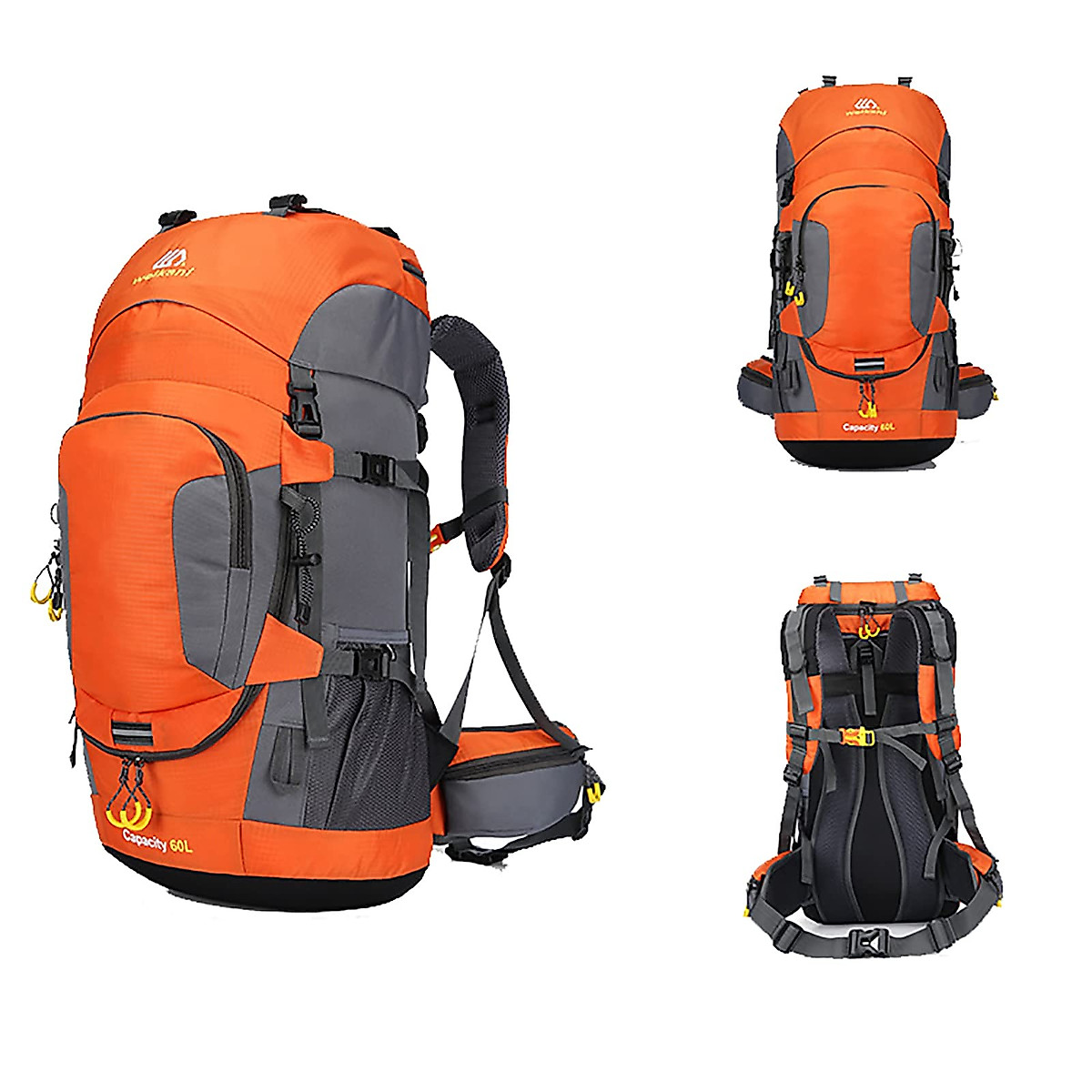 LZJDS Men Women Sports Outdoor Backpack 60L Hiking Bag with Rain Cover Hiking Backpack Daypack,Orange