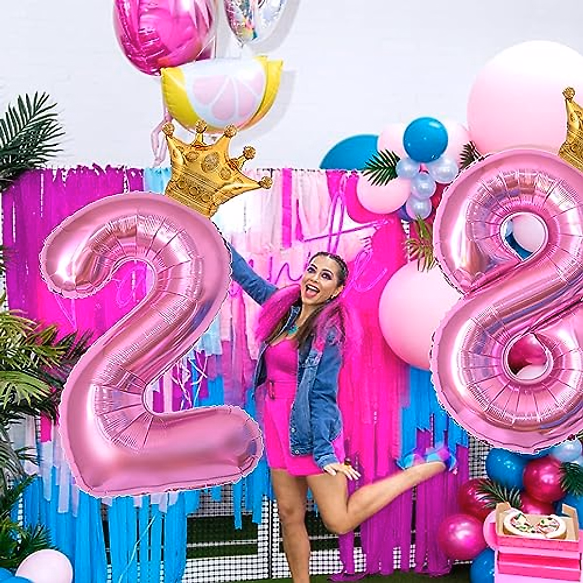 40 Inch Hot Pink Number 4 & Mini Crown Balloon for Birthday Party Decorations, 4th Birthday Party Decorations, Baby Shower Anniversary Balloons Decorations Supplies