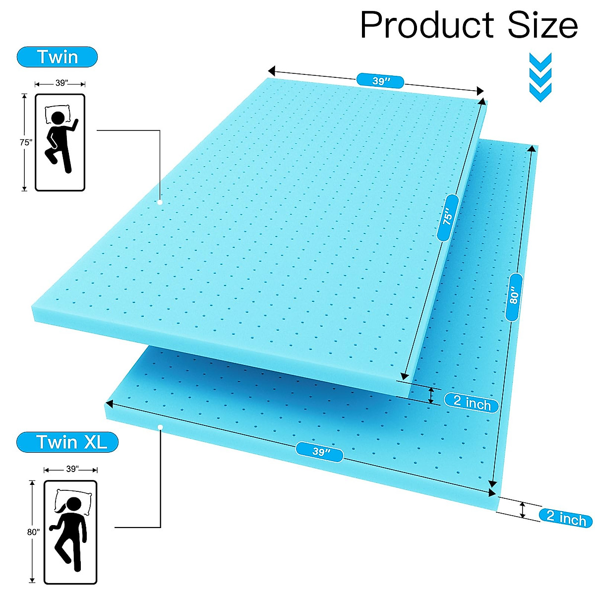 Airensky 2 Inch Twin XL(39"x80") Gel Memory Foam Mattress Topper,Cooling Gel Infused Mattress Pad Mattress Topper for Pressure Relief Back Pain,CertiPUR-US Certified