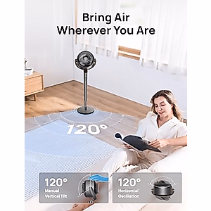 Dreo Smart Fan for Bedroom, 120° Oscillating Standing Fan, DC Motor, Quiet Pedestal Fans, 8 Speeds, 6 modes, 23dB Low Noise, Floor Fan for Whole Room, 35-40'' Adjustable Height, with Wi-Fi/Voice
