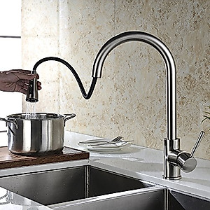 Delle Rosa Kitchen Faucet, Brushed Nickel, Single Handle, Pull-Down, 3-Way Spray Setting, Easy Installation, Lead-Free