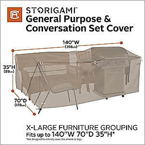Classic Accessories Storigami Water-Resistant 140 Inch Easy Fold Patio Furniture Cover, Goat Tan, Patio Furniture Covers