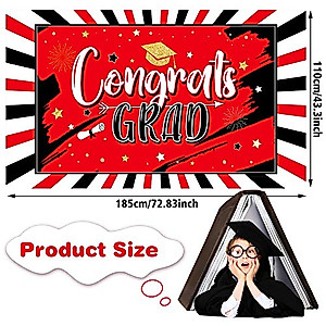 2023 Graduation Decorations Party Backdrop Large Banner for Class, Grad Photography Background Congrats Sign Graduation Favors Supplies and Prom Booth Indoor Outdoor (Red)