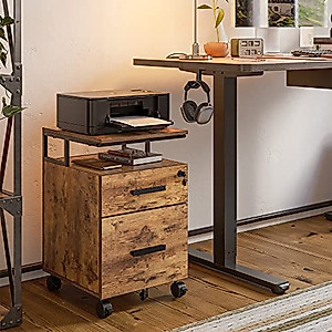 FEZIBO 2-Drawer File Cabinet with Lock for Home Office, Rolling Filing Cabinet, Under Desk Home Office File Cabinet for A4, Letter Size, Printer Stand, Wooden Storage Mobile File Cabinet, Rustic Brown