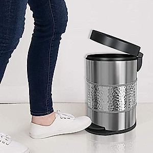 nu steel 5 Liter Round Small Metal Step Trash Can Wastebasket, Garbage Container Bin - for Bathroom, Powder Room, Bedroom, Kitchen, Office - Removable Liner Bucket - 8" X 8" X 12" – Shiny Steel