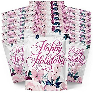 Resealable Standup Bags. Happy Holidays 20 Pk – Airtight, Waterproof, Zip Lock Seal and/or Heat Seal - Opaque Foil Pouch - Food Grade Bags For long shelf-life Storage (4x6, flowery)