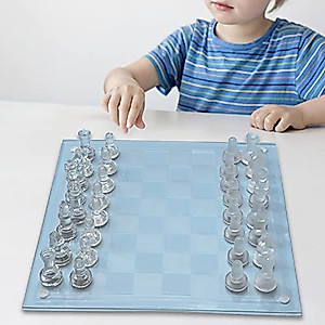 SM SunniMix Chess Set for Adult, Frosted Chess Board Set, Portable Glass Chess Game, Classic Strategy Game for Game, Festival Interaction TripsTable Decor
