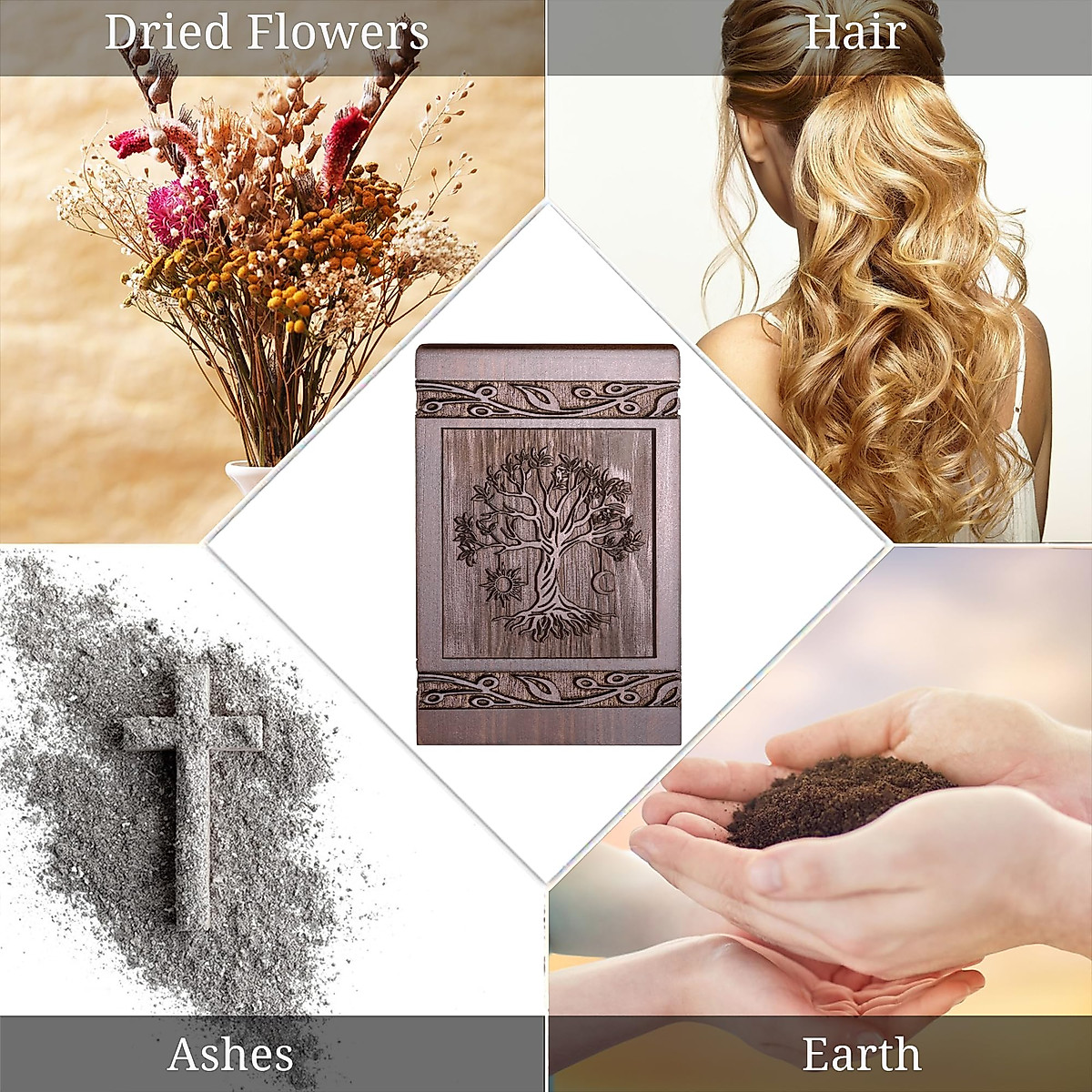 Cremation Urns for Human Ashes Adult Male Female, Wooden Tree of Life Urns Box and Casket for Ashes Men Women Child, Pets Cat Dog Urn, Burial Funeral Memorial Urns for Ashes, Holds 20 Cubic Inch