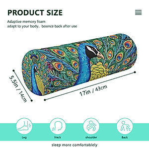 SDMKA Cute Peacock Cervical Neck Roll Pillow - Bolster Memory Foam Pillow for Neck Pain Relief, 5.5 x 17 Inch Cylinder Pillow, Perfect Sleeping Support