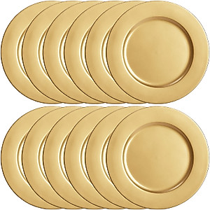 ZEAYEA 12 Pack Gold Charger Plates, 13 Inch Plastic Round Dinner Charger Plates for Wedding Party, Elegant Tabletop Decor