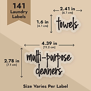 Talented Kitchen 141 Laundry Room Labels for Jars and Containers, Preprinted Black Script Stickers for Linen Closet, Bathroom Organization, Cleaning Supplies (Water Resistant)