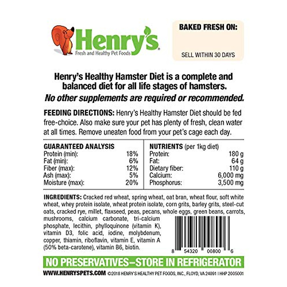Henry's Hamster Food - The Only All Natural Baked Fresh to Order (8 oz (2-Pack))