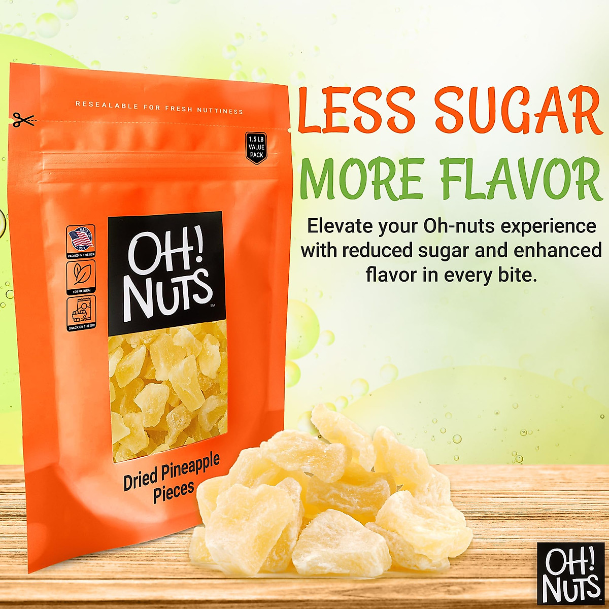 Oh! Nuts Dried Pineapple Chunks - 1.5lb Bulk Bag | Fresh Sweet Dehydrated Tropical Fruit Bites for Snacking & Baking | Low in Sugar, Sodium & Cholesterol | High in Fiber & Antioxidants, Dairy Free…
