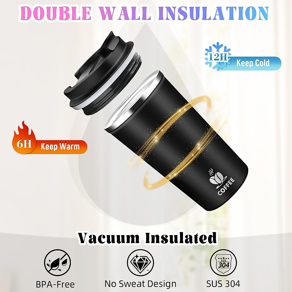 17oz Insulated Travel Coffee Mug with Flip Lid – Leakproof Stainless Steel Insulated Coffee Tumblers, Portable Thermos Cup for Hot & Cold Drinks, Perfect for Camping & On-the-Go