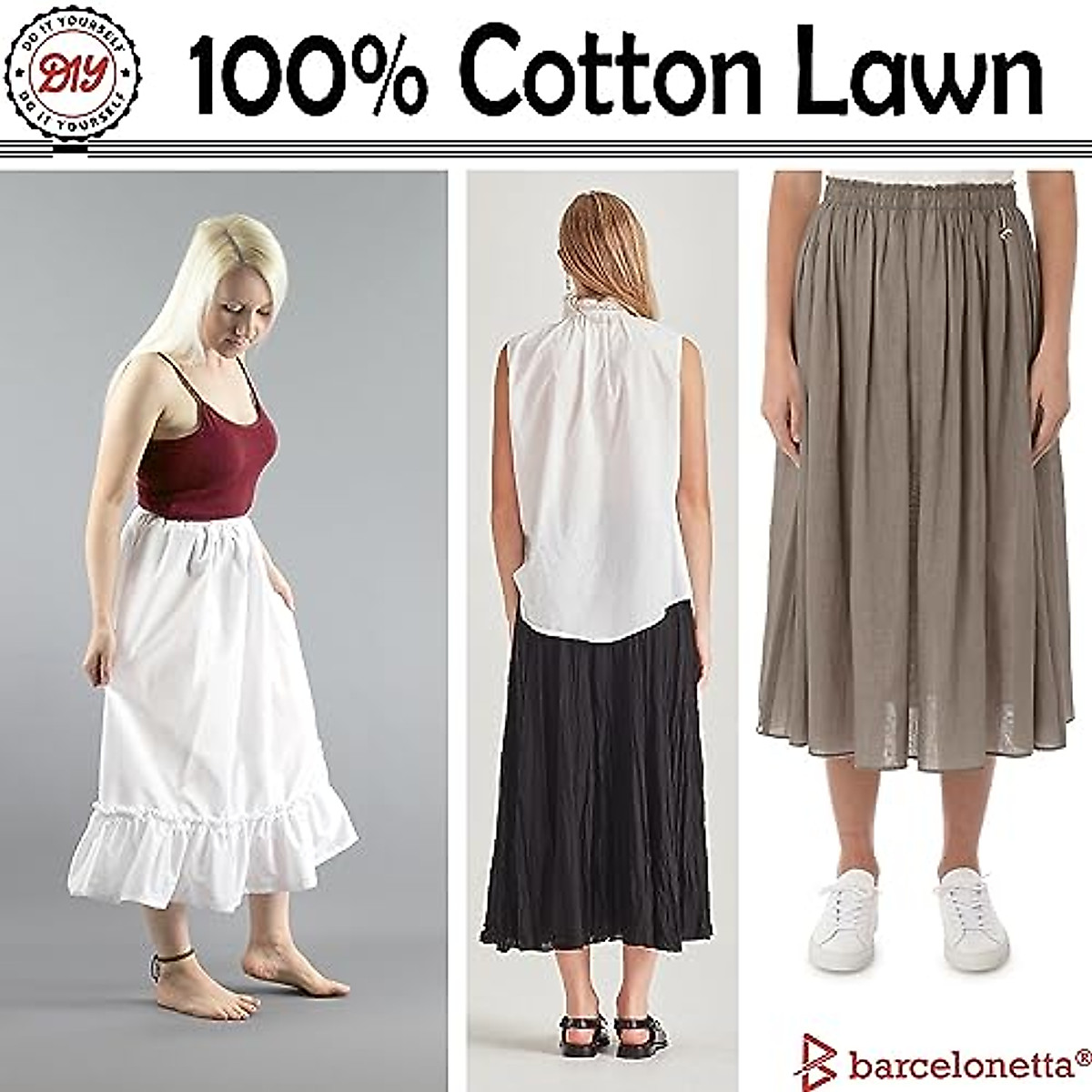 Barcelonetta | Cotton Lawn Fabric | Lining Fabric | 100% Cotton | Thin | 58" Wide | Sewing, Air Feel Layer | Cloth, Solid (Beige, 2 Yard)