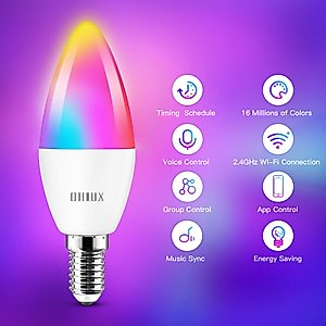 OHLUX Smart Candelabra Led Light Bulbs, 4W 40 Watt Equivalent E12 Base Led Bulb Compatible with Alexa/Google Assistant, Color Changing Light Bulb with 16 Million Colors, 2.4GHz WiFi Only, 4 Pack
