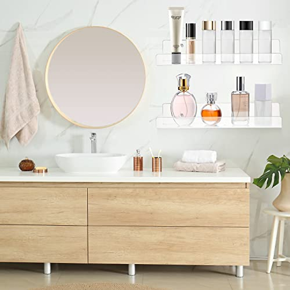 Tuanse 8 Pack Acrylic Floating Shelves 12 Inch Floating Wall Mounted Shelves Clear Invisible Wall Ledge Shelf Acrylic Bookshelf Display Shelves for Room Home Bathroom