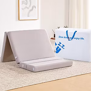 Lazyzizi Foldable Mattress 4Inch Folding Mattress Fold Out Floor Sofa Bed for Adults, Camping, Guest, with Headrest, Breathable & Washable Cover (Single)