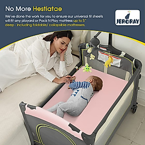 Pack n Play Playard Sheets JERORAY for Girls and Boys,2 Pack Stretchy Ultra Soft Jersey Knit Portable Mini Cribs Playards Sheets, Pink Elephant