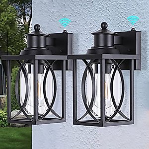 PARTPHONER Outdoor Light Fixtures Dusk to Dawn Outdoor Wall Lighting 2 Pack, Black Outside Wall Sconce Waterproof Exterior Wall Lantern for House Porch Garage Doorway Patio