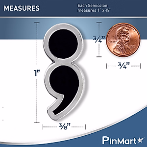 PinMart Semicolon Mental Health Awareness Pin – Silver Plated Black Enamal Lapel Pin for Suicide Awareness and Prevention - Secure Clutch Back for Hats, Scarves and Backpacks
