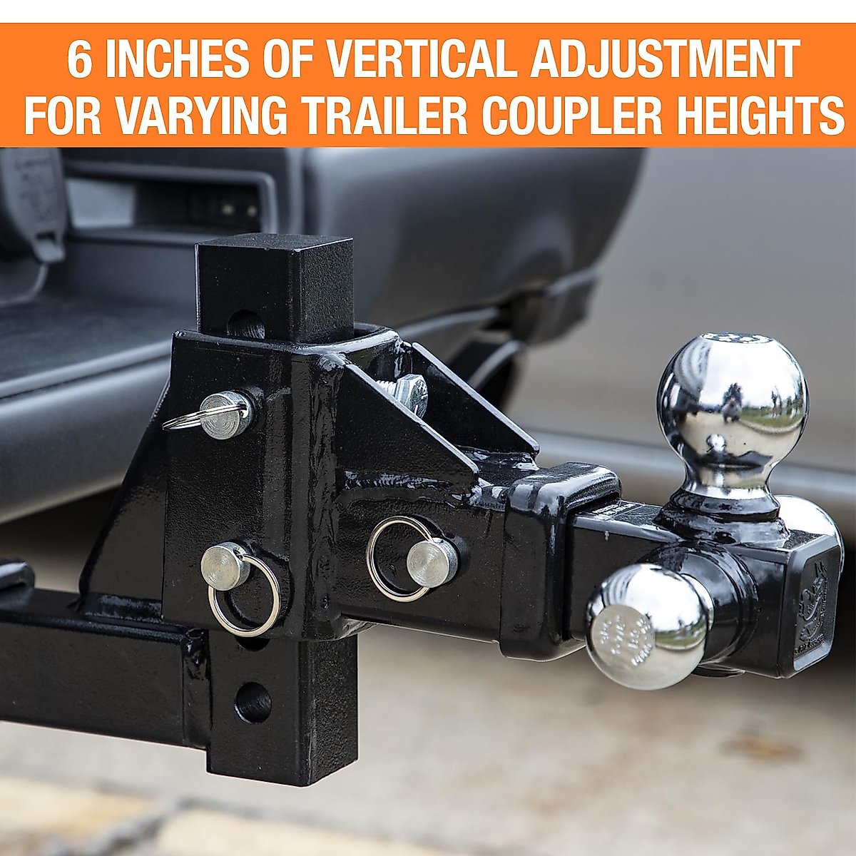 Buyers Products 1802225 Adjustable Tri-Ball Hitch Solid Shank with Chrome Balls