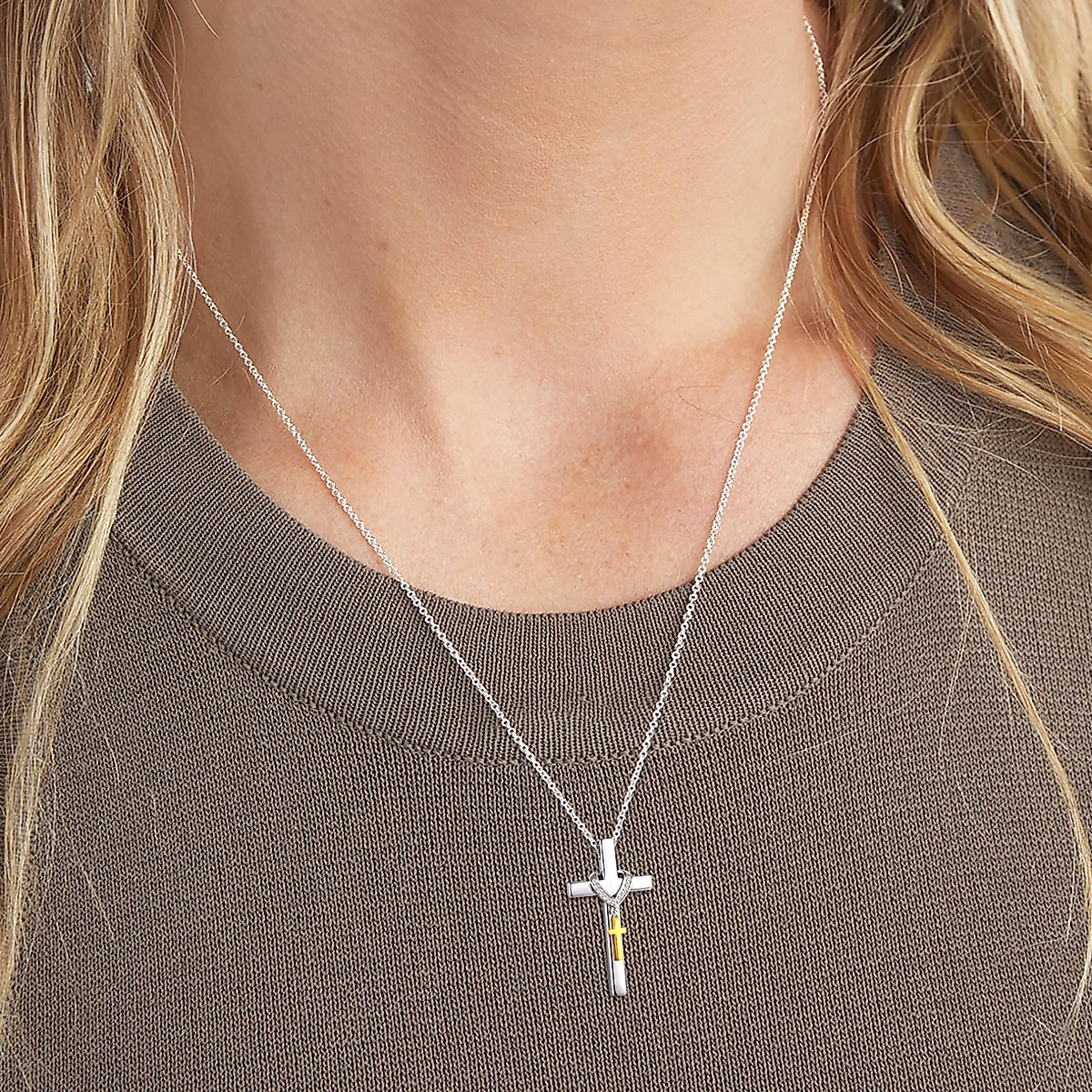 oGoodsunj Sterling Silver Cross Urn Necklace - Memorial Pendant Cremation Jewelry Keepsake Pendant Gift for Ashes for Women Men (Gold)