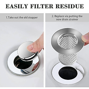 3 Pack Sink Drain Strainer - Stainless Steel Bathtub Shower Drain Hair Stopper Strainer for Shower Bathroom Kitchen Sink Prevent Clogging, with Handle (1.97"& 2.17"& 2.56")