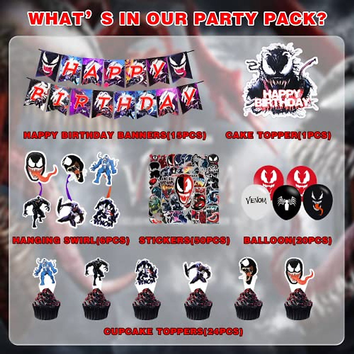 102 Pcs Birthday Party Decorations, Birthday Party Supplies Included Banner, Cake Topper, Cupcake Toppers, Balloons, Stickers, Hanging Swirls Party Decorations Set for Boys and Girls