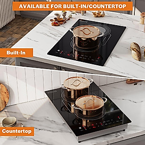 Empava Double/Dual Induction Cooktop 2 Burner, Shatter-proof Flat Glass Top, Bridge-SYNC, 3 Preset Modes, Bulit-in/Countertop, 110~120 Volt Plug in Electric Stove for Kitchen, RV, Outdoor Camping