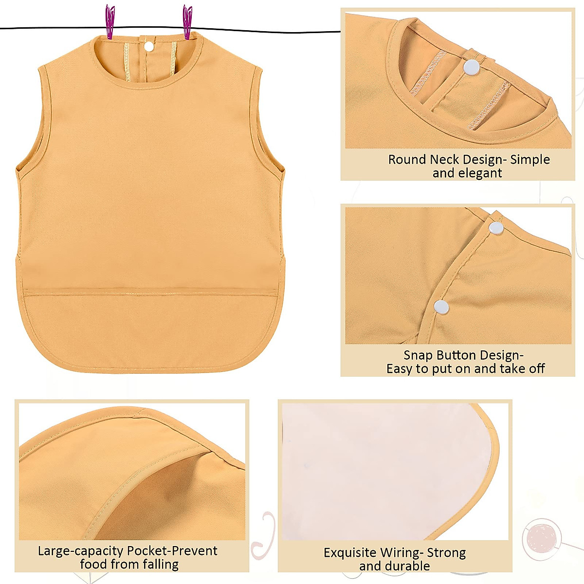 Zhanmai 4 Pcs Baby Apron Bib, Waterproof Bibs for Baby Feeding Apron Baby Bib Girl Boy Smock with Pocket, 6 to 12 Months Baby Feeding Bibs, 4 Colors
