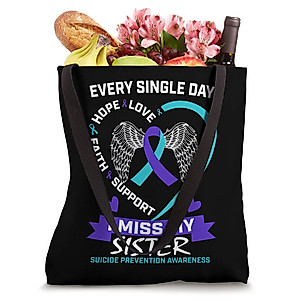 Heart Teal Purple Miss Sister Suicide Awareness Prevention Tote Bag