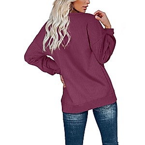 OFEEFAN Comfy Sweatshirts For Women Crew Neck Tunic Tops To Wear With Leggings Deep Purple L