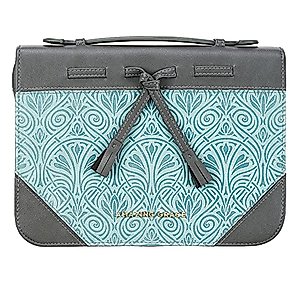 Christian Art Gifts Women's Fashion Bible Cover Amazing Grace, Turquoise/Gray Tassels Faux Leather, Medium