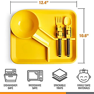 Dinneractive Dining Set for Kids - 3 Piece Construction Themed Toddler Utensils & Toddler Plates - Toddler Forks and Spoons - Kid Plate set