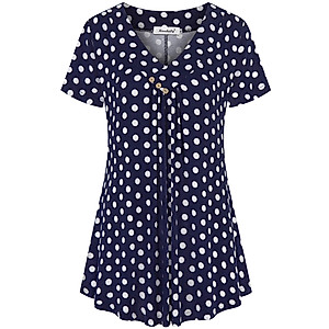 Ninedaily Women's Polka Dot Shirts, Womens Summer Tops Trendy 2025 Tunic Summer Short Sleeve Top Loose V Neck Dressy Shirt Blouse,Navywhite Polka Dot,Size XL