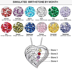 GLAMCARAT Personalized mothers necklace with birthstones names sterling silver jewelry for women customized engraved necklace (4 stones & names)