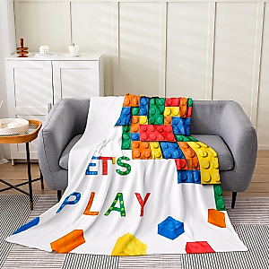 Feelyou Building Block Print Plush Throw Blanket, Throw 50"x60" Kids Brick Styles Flannel Fleece Blanket for Sofa Couch Colorful All Season,Bed Blanket Gaming