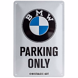Nostalgic-Art Retro Tin Sign, BMW – Parking Only White – Gift idea for car accessoires Fans, Metal Plaque, Vintage Design for Decoration, 7.9" x 11.8"