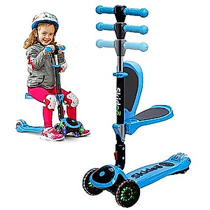 Kick Scooters for Kids Ages 3-5 (Suitable for 2-12 Year Old) Adjustable Height Foldable Scooter Removable Seat, 3 LED Light Wheels, Rear Brake, Wide Standing Board, Outdoor Activities for Boys/Girls