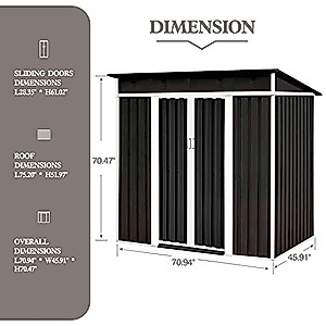 Oakmont Outdoor 4×6 FT Storage Shed Walk-in Garden Tool House with Double Sliding Doors, Steel Cabin Yard Lawn (Grey)